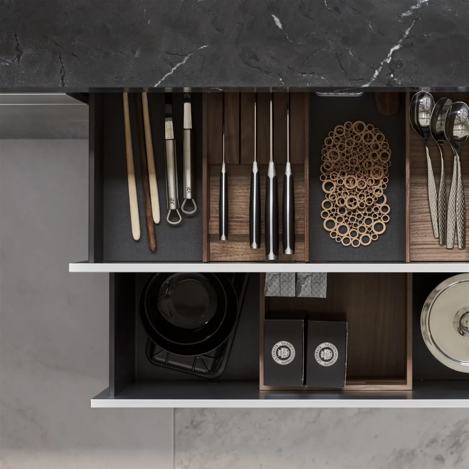 Leicht Contino Design Inselküche grifflos Edelstahl Optik ...