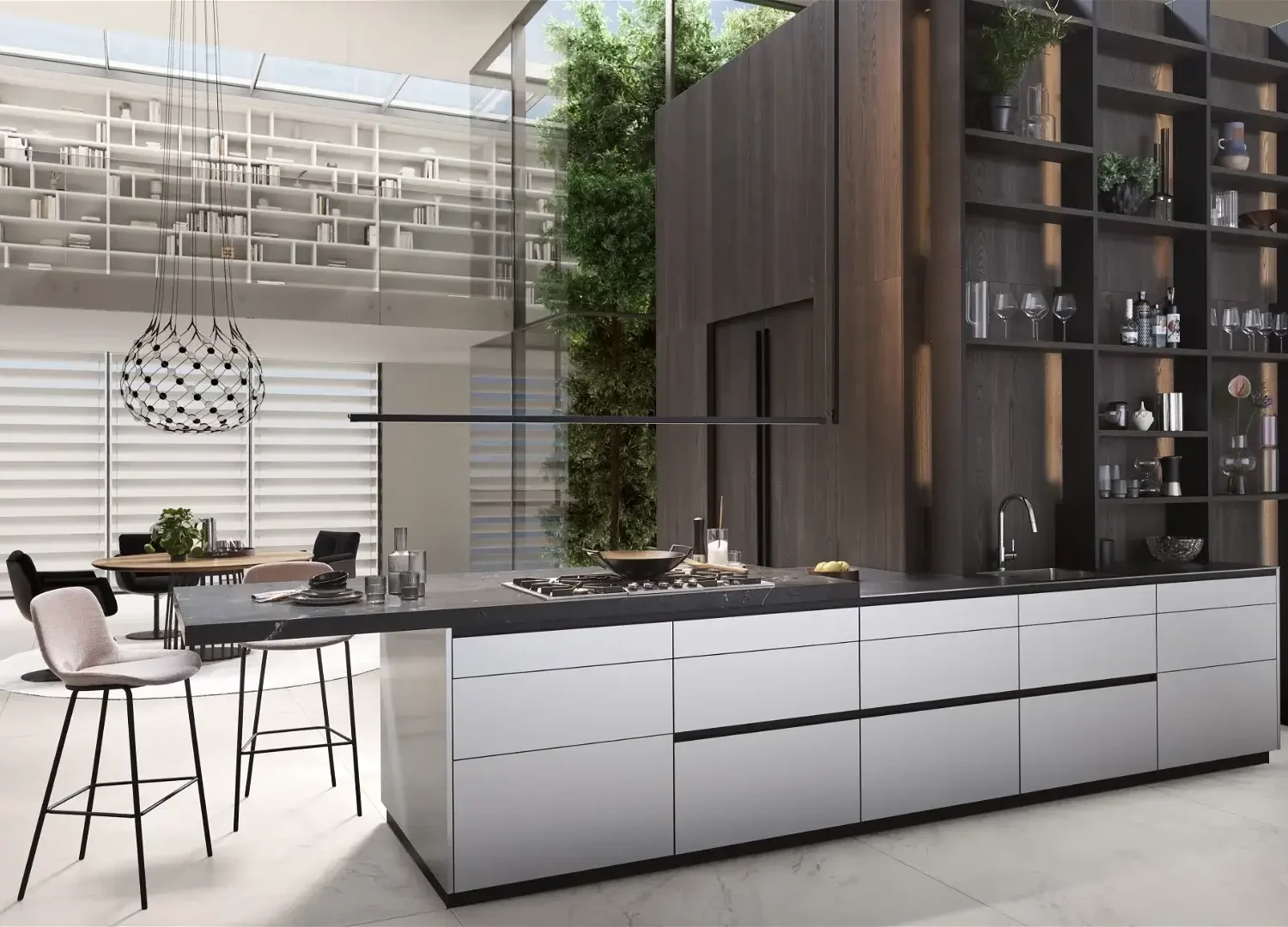 Leicht Contino Design Inselküche grifflos Edelstahl Optik ...